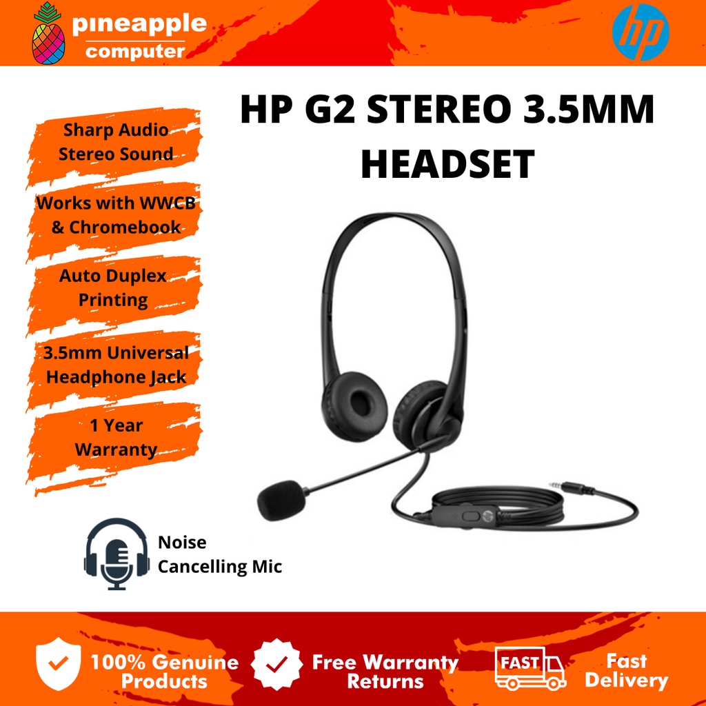 HP G2 Headset Sharp Audio Stereo Sound Stereo Jack (3.5mm)/ HP Boom Mic ...