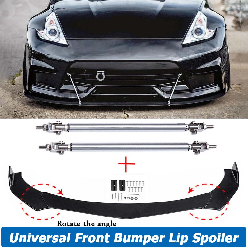 Universal Front Bumper Lip Spoiler Splitter Body Kit Guards w/ Strut ...