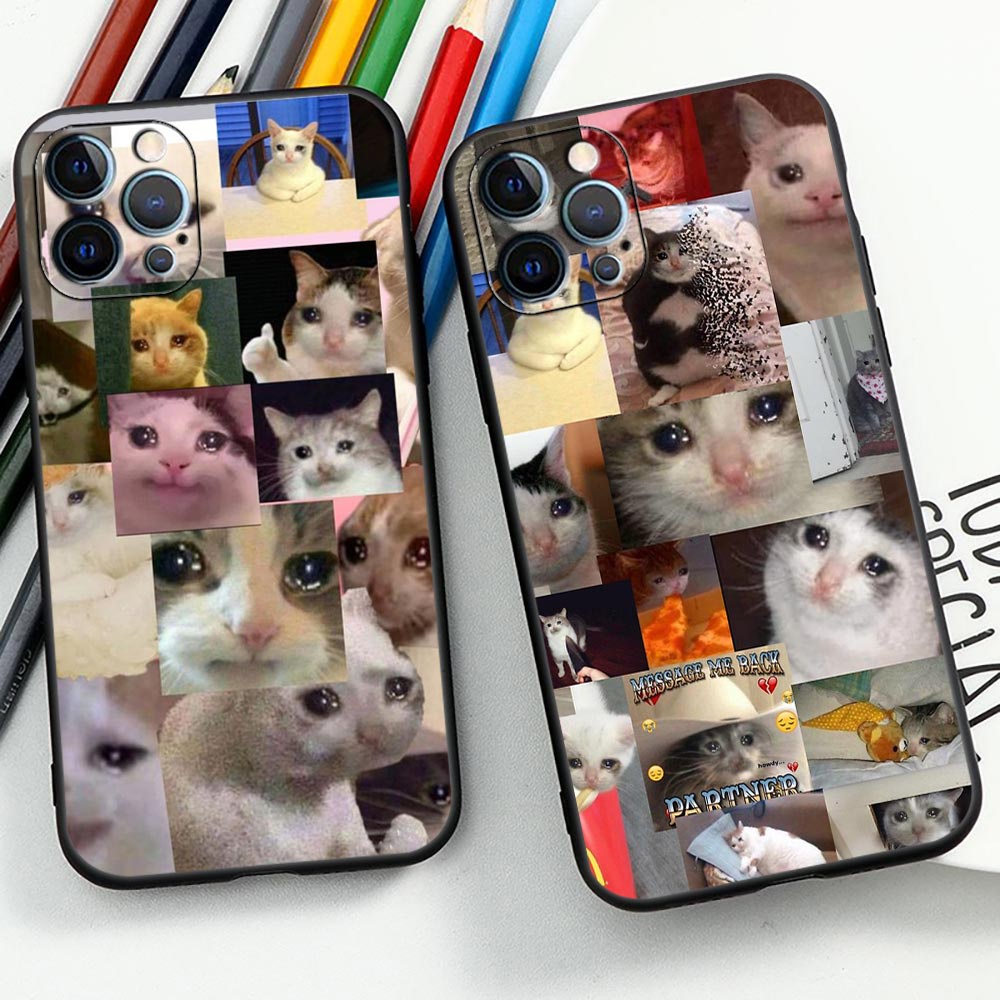 Cute Crying Cat Memes Animal Phone Case for Apple iPhone 14 11 12 13 ...