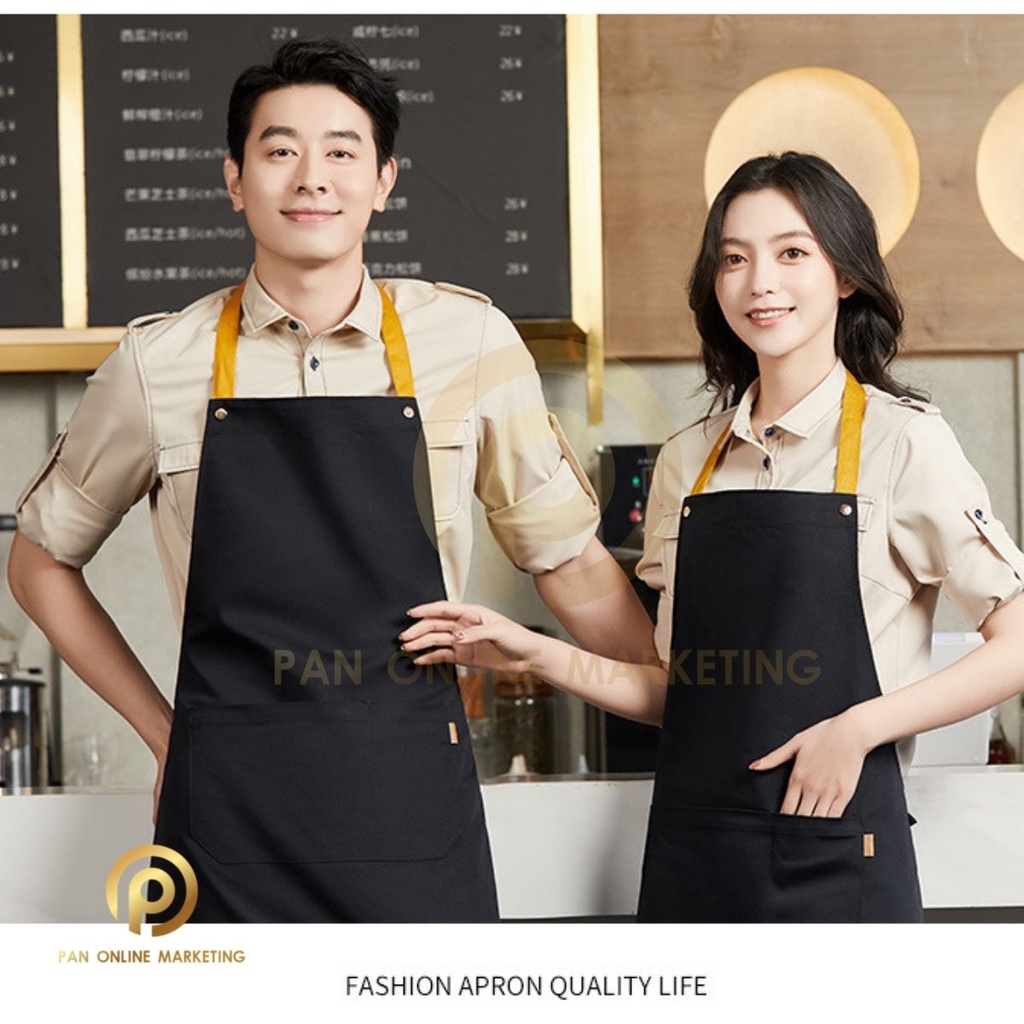 Korean Apron Kitchen Hang Neck Strap Denim Unisex With Front Pocket 围裙 ...