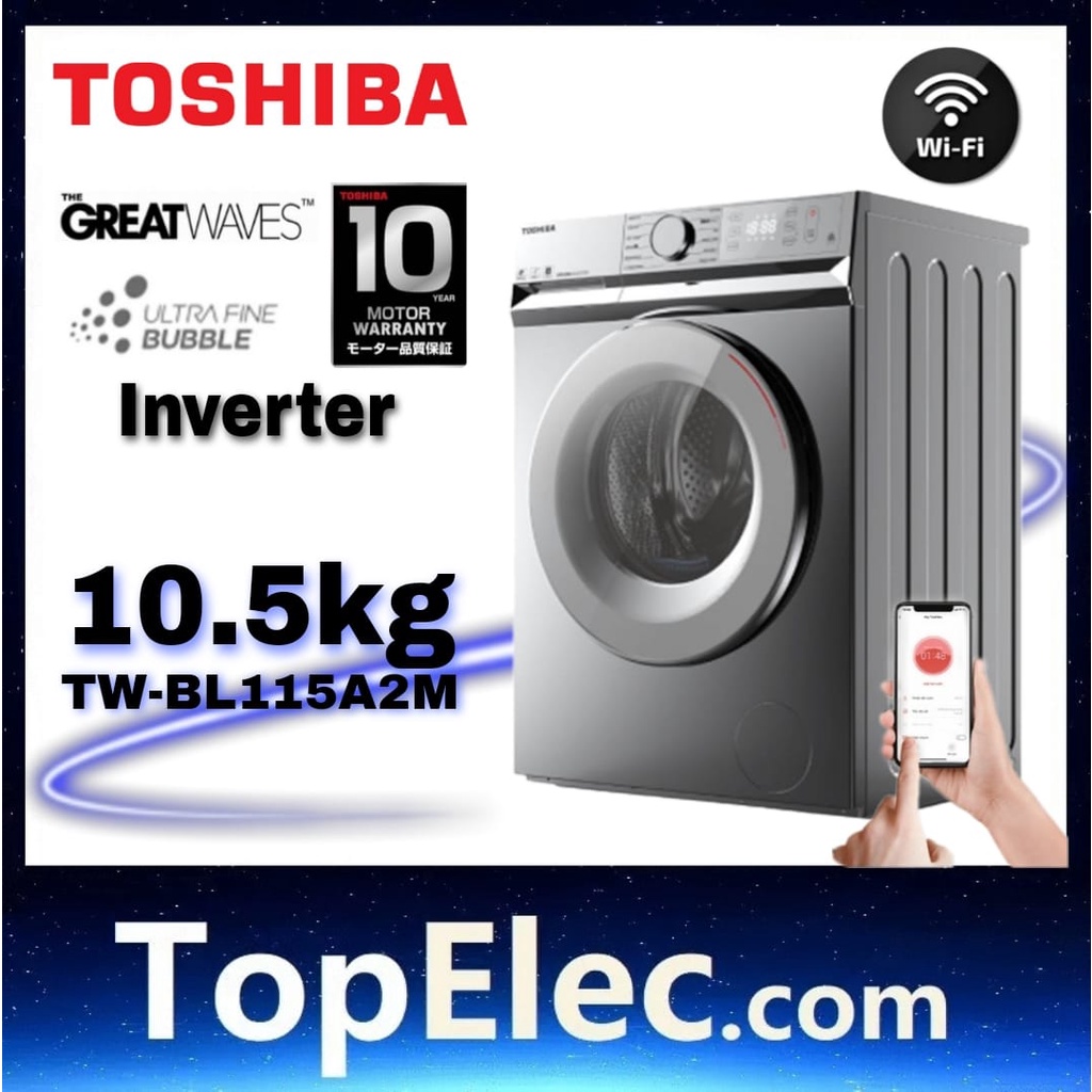 Toshiba TW-BL115A2M(SS) T11 10.5KG Origin Inverter Front Load Washing Machine Washer Mesin Basuh ...