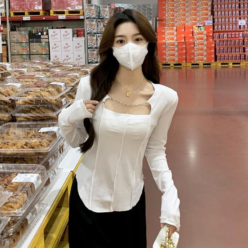 【M-5XL 40-100KG] 长袖T恤女装春装2022新款法式小众设计感修身显瘦露锁骨气质上衣 dress fat bigsize oversize | Shopee Malaysia