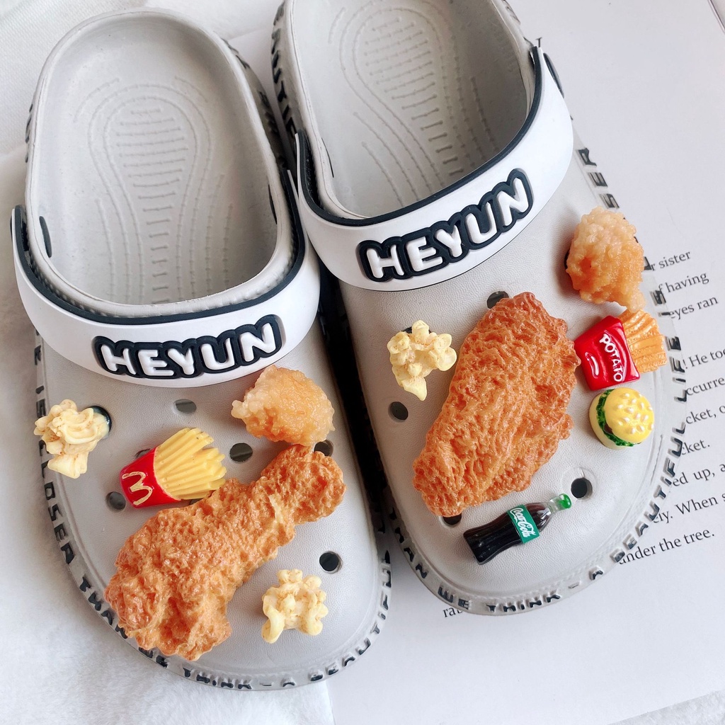 Cartoon Fries Cheese Jibitz Set 3d Chicken Wing Croc Pins Fried Chicken ...