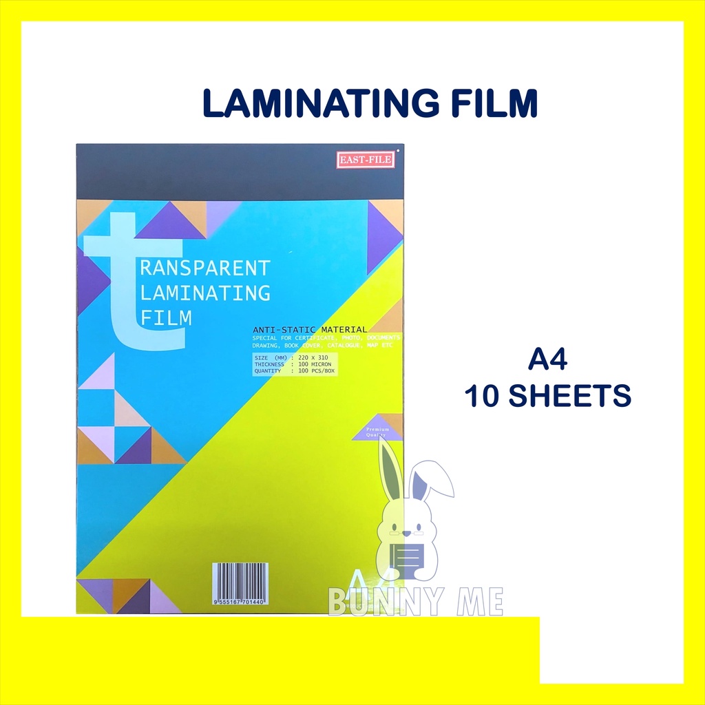 EAST-FILE LAMINATING FILM A4 SIZE 220MM X 310MM (10 SHEETS) | Shopee ...
