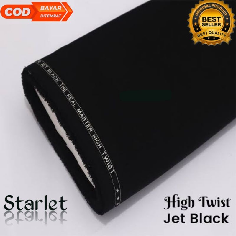 HITAM Jet BLACK STARLET Premium Fabric (1.25M) ORI Meter Thick BLACK ...