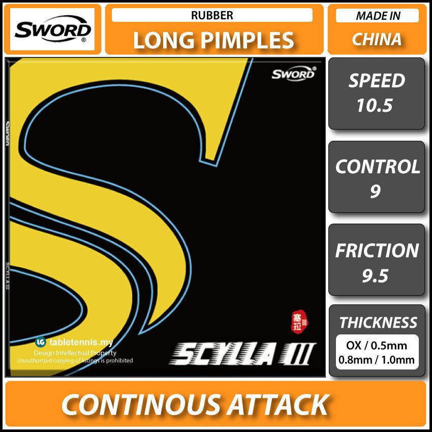 Sword Rubber Scylla III Scylla 3 Long Pimples Table Tennis Rubber PIng ...