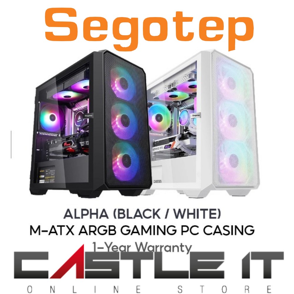 Segotep ALPHA Tempered Glass MATX Micro ATX Gaming Casing Case with 4 ...