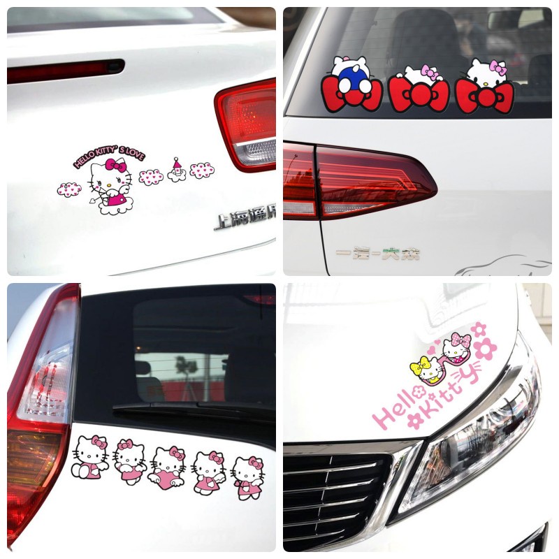 Car Stickers Hello Kitty Cartoon Cute Lovely Baby Pink Girl Decoration ...