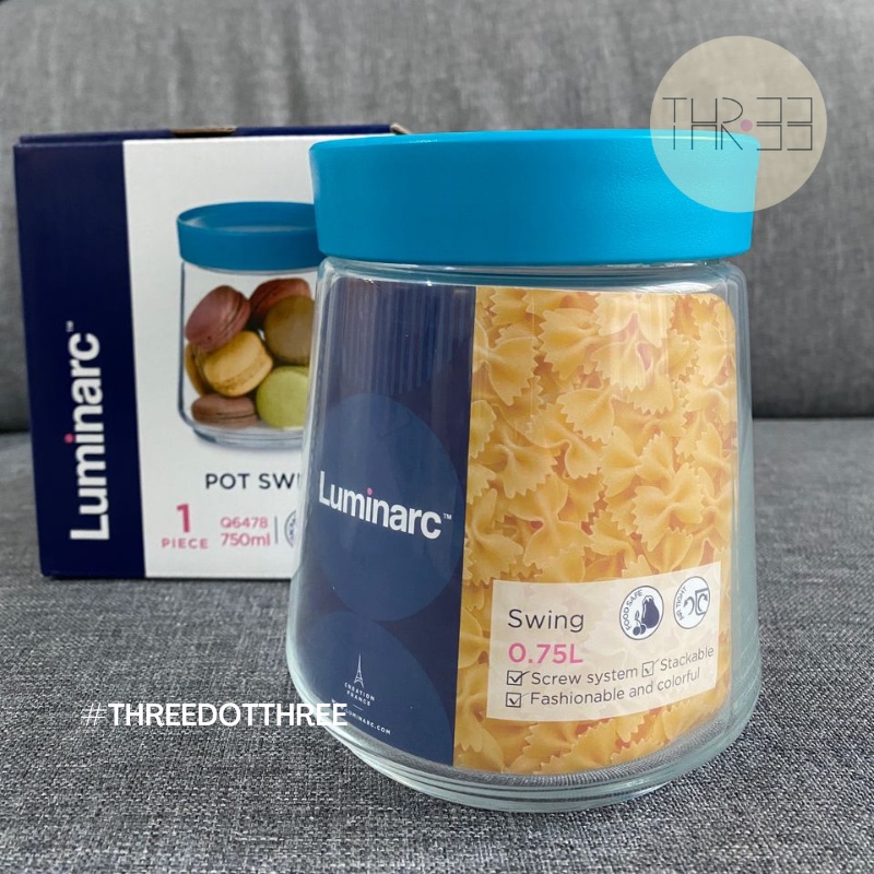 Luminarc Pot Swing Blue Glass Jar 750ml / Q6478 Cookie Jar Air Tight ...