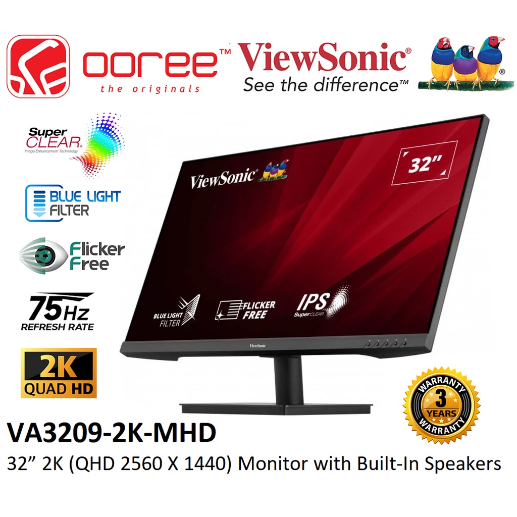 VIEWSONIC 32” VA3209-2K-MHD LED QHD 2560X1440P@75HZ IPS PANEL LCD ...
