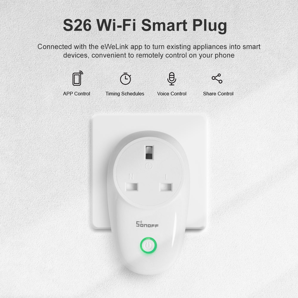 SONOFF S26 / S20 WiFi Smart Plug Smart Socket APP Controlled Wireless Socket Timer Smart Switch ...