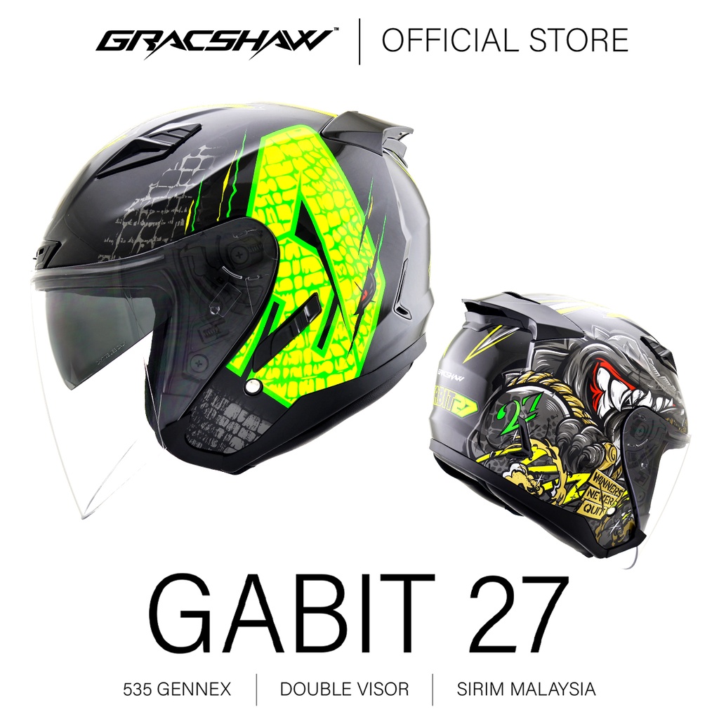 Gracshaw Gennex G535 Gabit 27 Special Edition/Buaya Helmet/Double Visor ...
