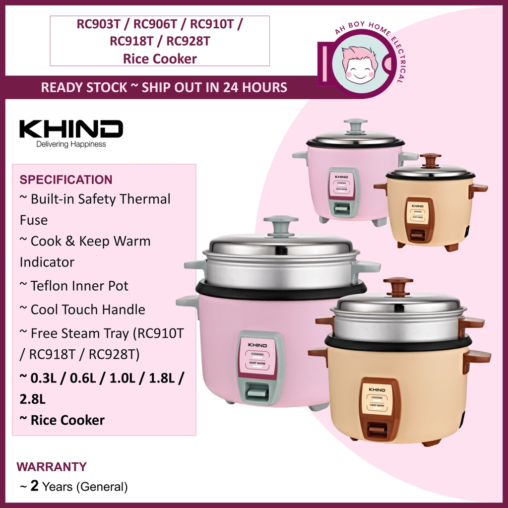 Khind Rice Cooker 0.3L / 0.6L / 1.0L / 1.8L / 2.8L (RC903T / RC906T ...