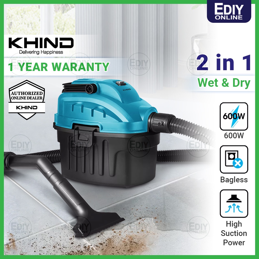 【NEW】 Khind VC3622 Wet & Dry 600W Compact Bagless Vacuum Cleaner Vakum ...