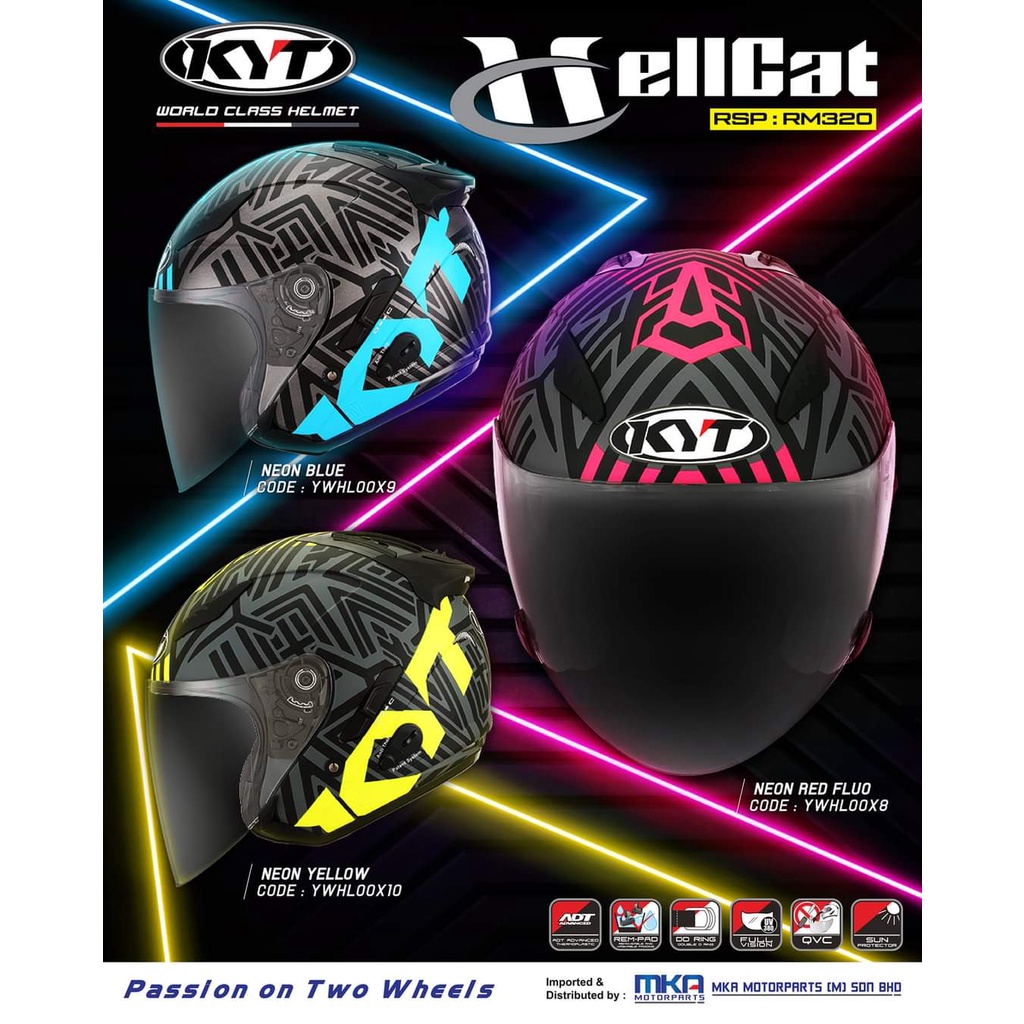 KYT HELMET CASCO KYT HELLCAT NEON YELLOW/NEON BLUE/NEON RED ORIGINAL ...