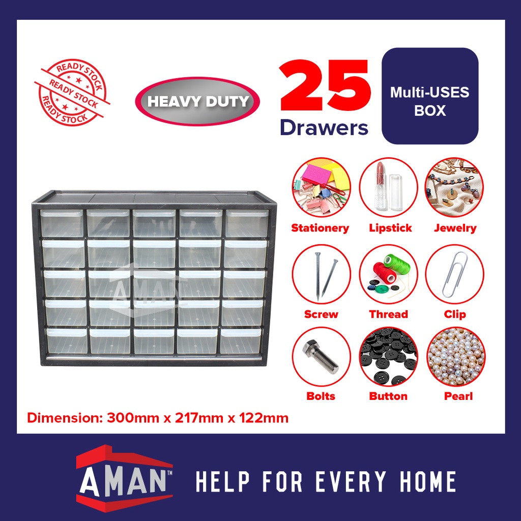 AMAN 25 Drawers Heavy Duty Stackable Hard Plastic Small Drawer Multi ...