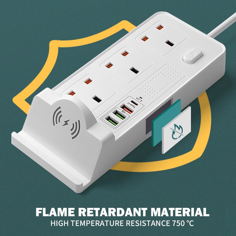 2m multi plug power extention Wireless Charger with 4.2A Fast Charging ...