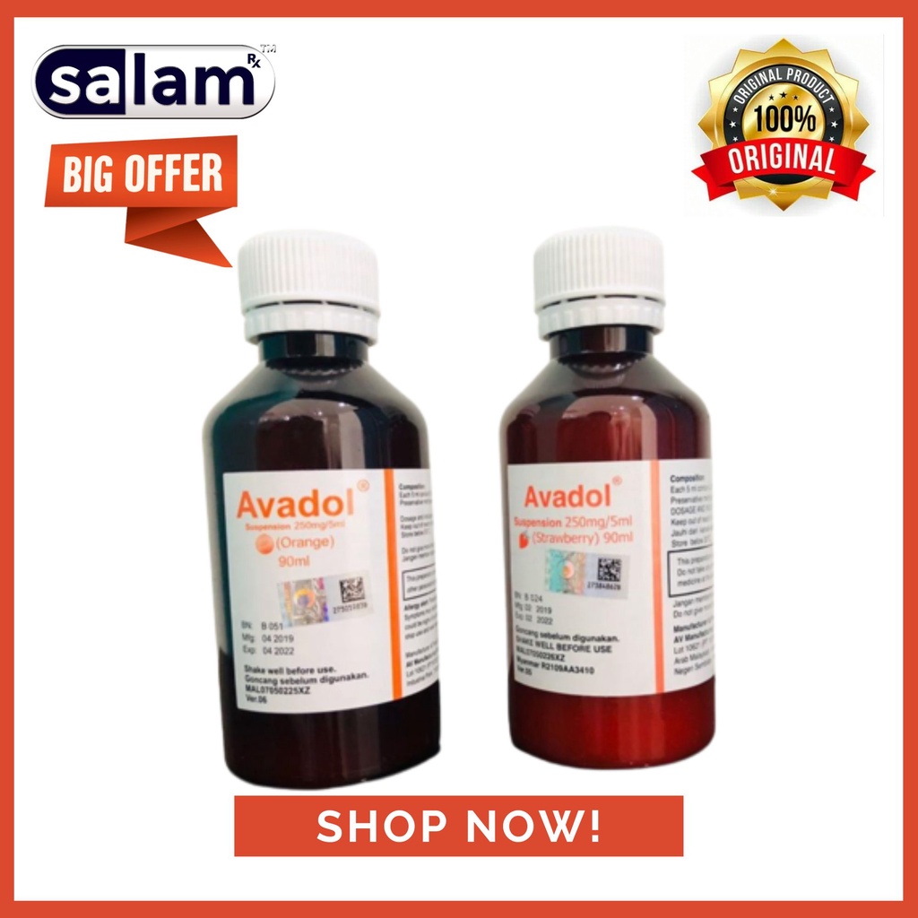 Paracetamol Syrup Avadol Suspension 250mg5ml 90ml Orange Strawberry Paracetamol