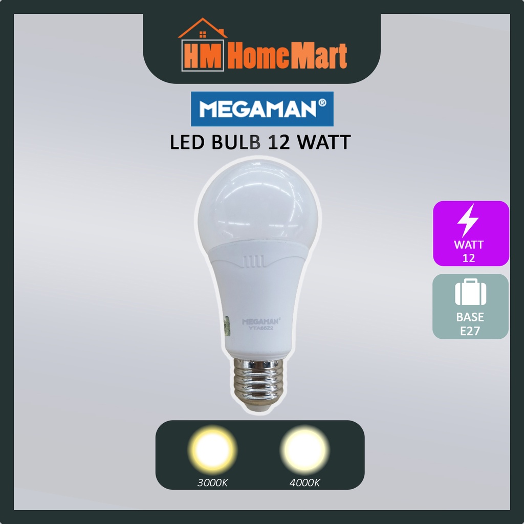 MEGAMAN LED Bulb 12W (3000K/4000K) (SIRIM) (1 Year Warranty) | Shopee Malaysia