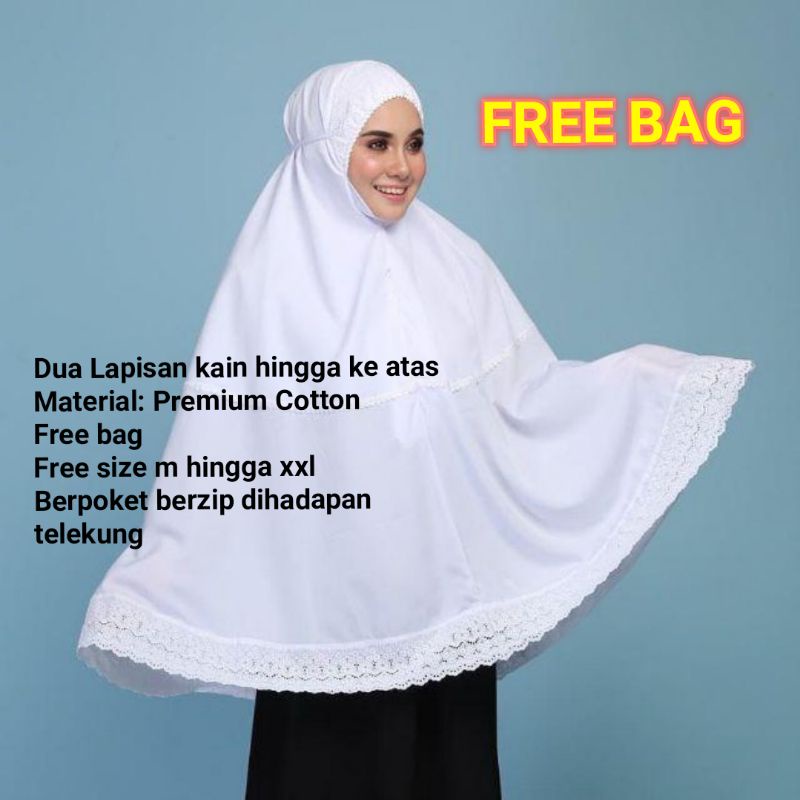 Telekung Mini Umrah dan Haji Cotton Berpoket Renda Sulam Berbag | Shopee Malaysia