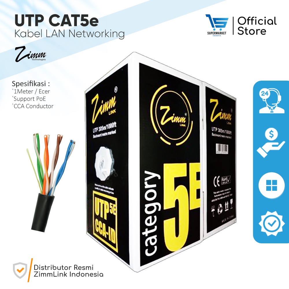 Lan Cable UTP Cat 5e CCA Indoor Zimmlink Retail Retail (Unit) | Shopee ...