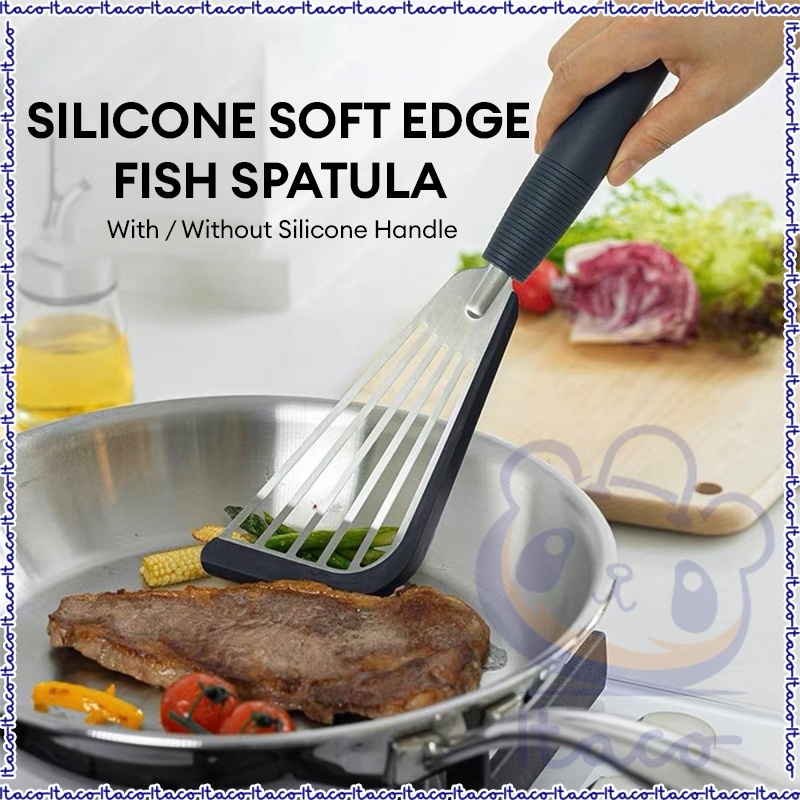 Soft Edge Slotted Fish Turner Stainless Steel Silicone Flipping Fish ...