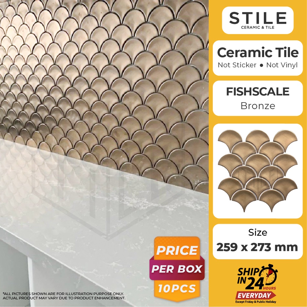 [REAL TILE]10PCS FISHSCALE BRONZE MOSAIC TILES/MOZEK/CERAMIC TILES ...