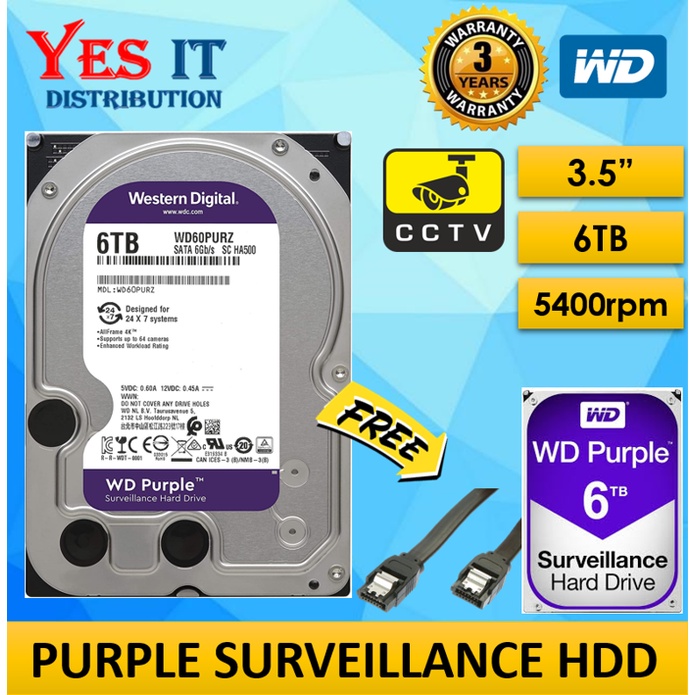 WD Western Digital 1TB/2TB/3TB/4TB/6TB/8TB Purple 3.5" Surveillance ...
