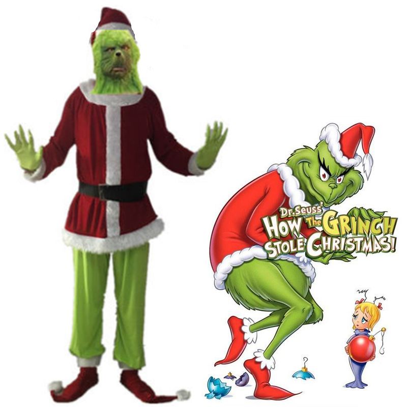 Unisex Santa Grinch Cosplay Costume How the Grinch Stole Christmas Suit ...