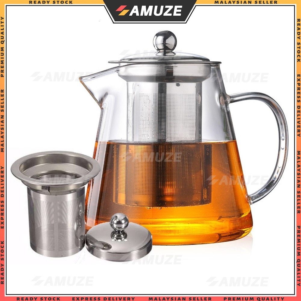All-in-1 Glass Tea Pot with Mesh Filter (450/750ml) Flower Teapot ...