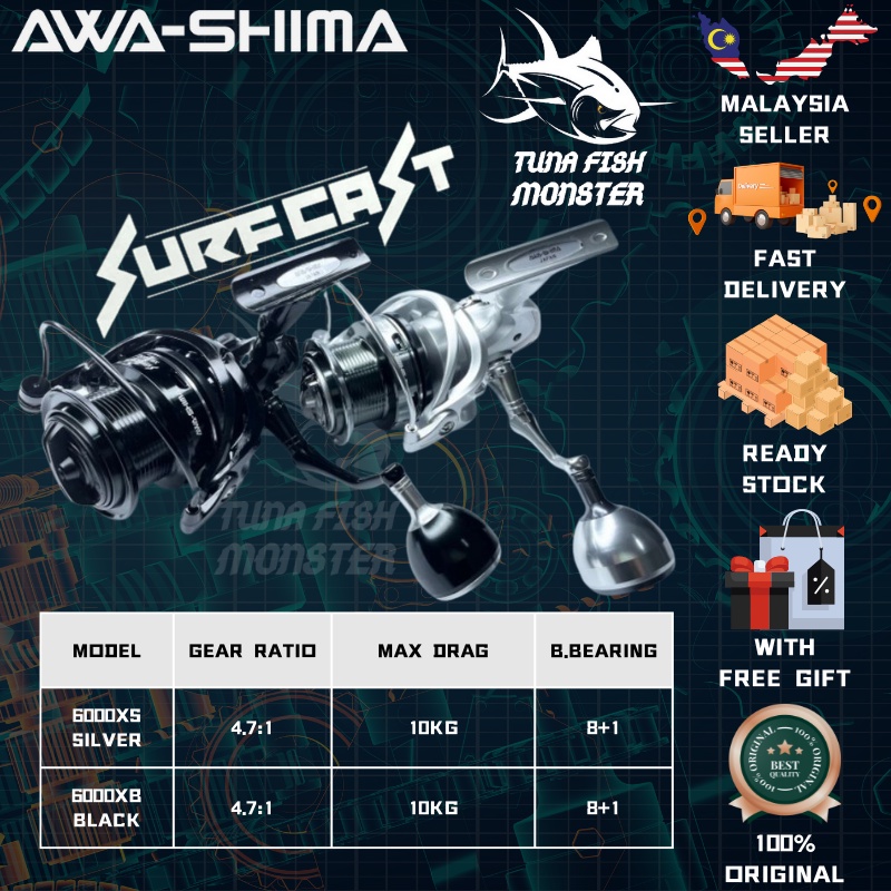 2022 🆕 AWASHIMA SURFCAST LONG CAST SPINING SURF REEL / MESIN PANTAI ...