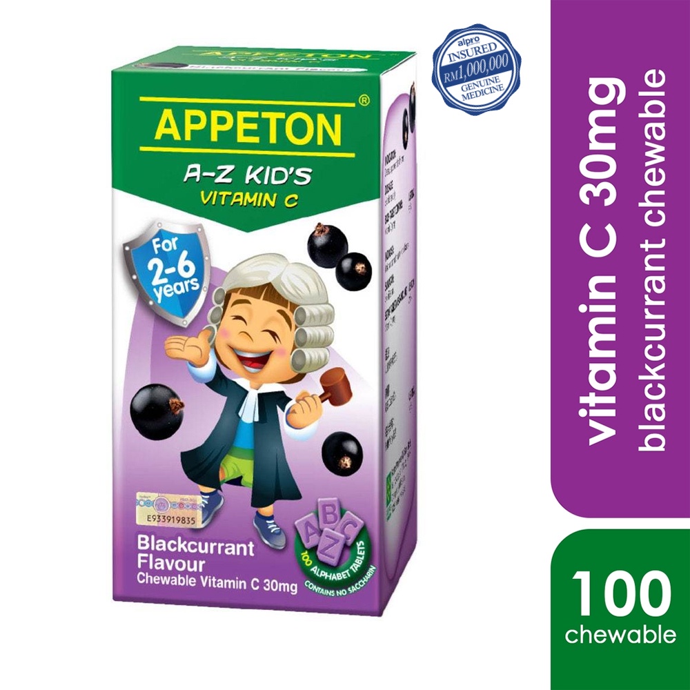Appeton A-Z Kids Vitamin C Blackcurrant 100s | For Children Age 2-6 ...
