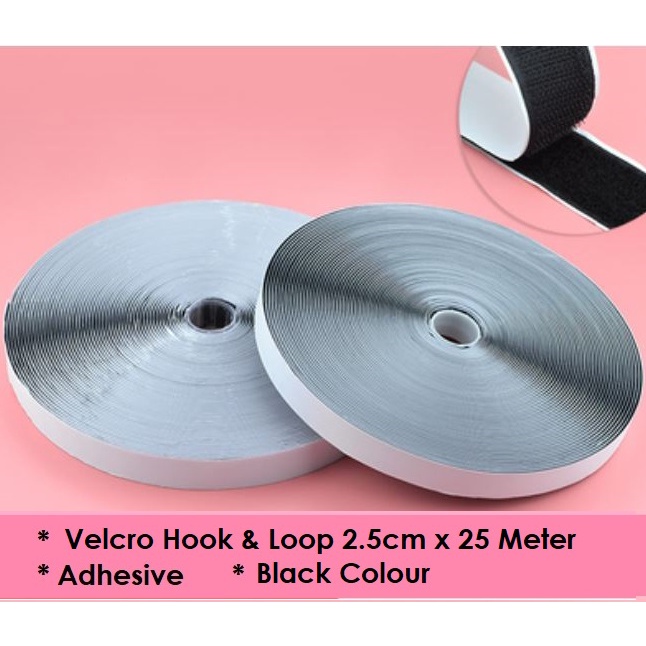 25mm x 25Meter Adhesive Velcro Hook and Loop Tape Big Roll Adhesive (1 Set) Adhesive Fastening ...