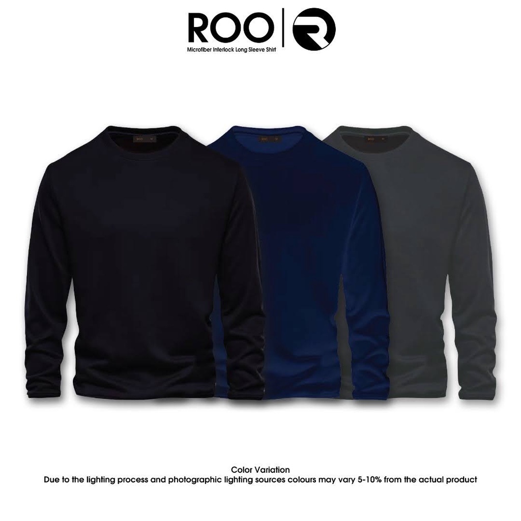 ROO Unisex Microfiber Interlock Long Sleeve Plain Round Neck T-Shirt ...