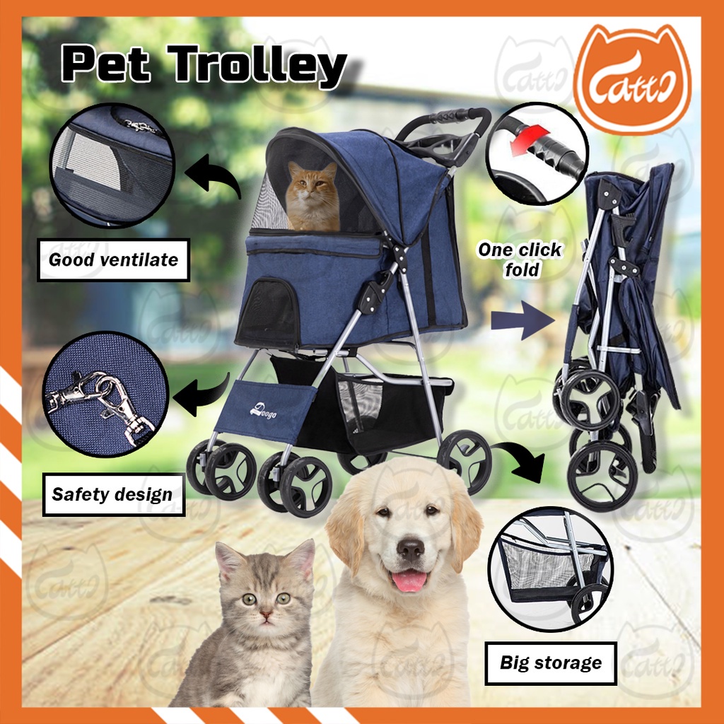 CATTO 4 Wheel Pet Stroller Foldable 4 wheels Trolley Dog Cat Puppy ...