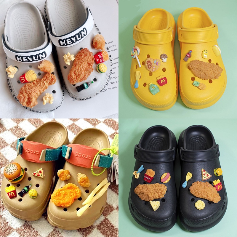 Cartoon Fries Cheese Jibitz Set 3d Chicken Wing Croc Pins Fried Chicken ...