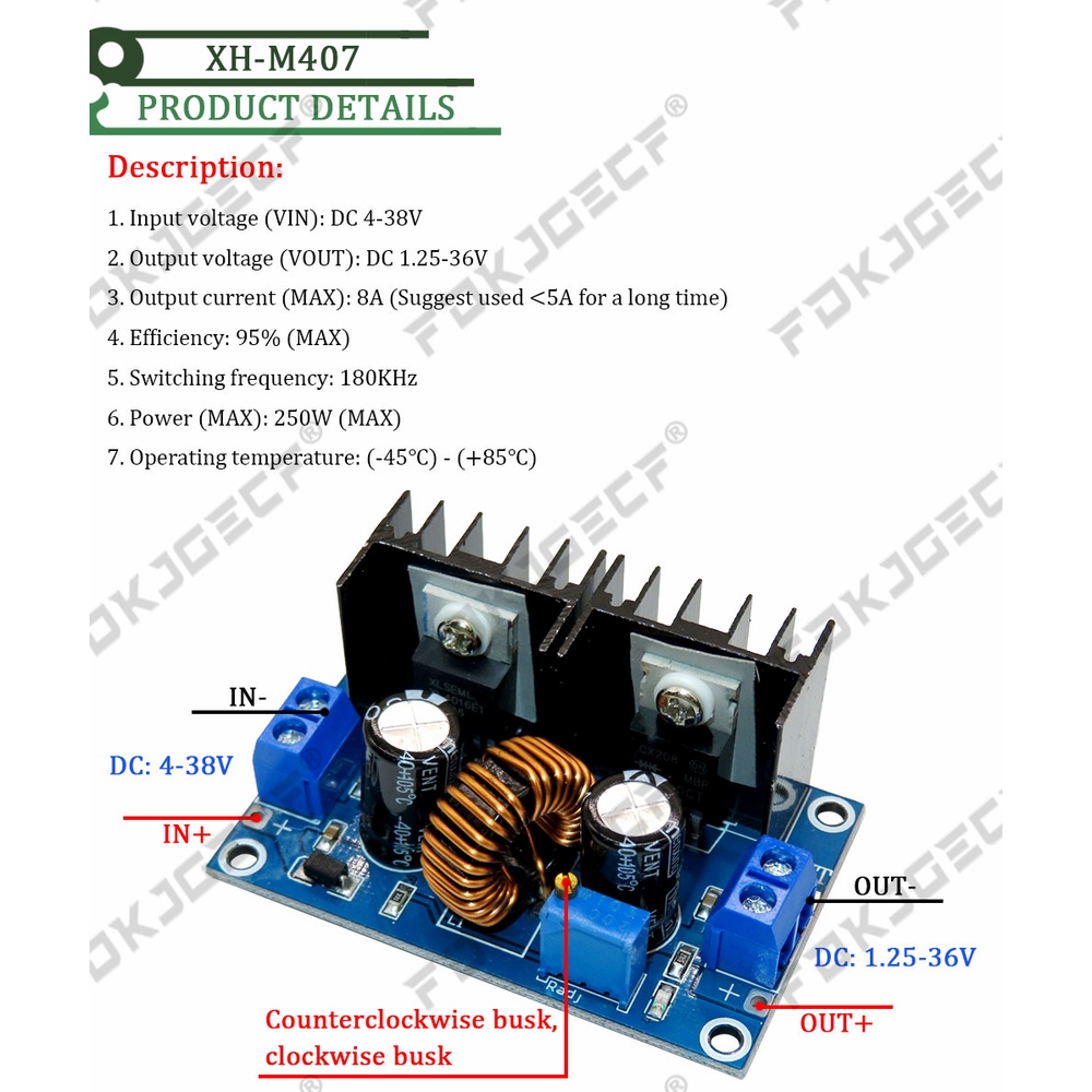 DC 4-40V 8A 200W Voltage Regulator Module Digital PWM Adjustabl DC-DC ...