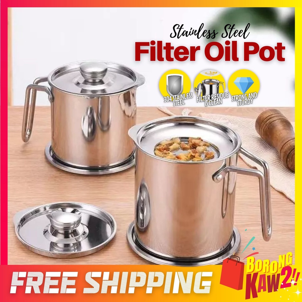 BKK 1.3L / 1.8L Stainless Steel Oil Pot Filter Cooking Oil FIlter ...