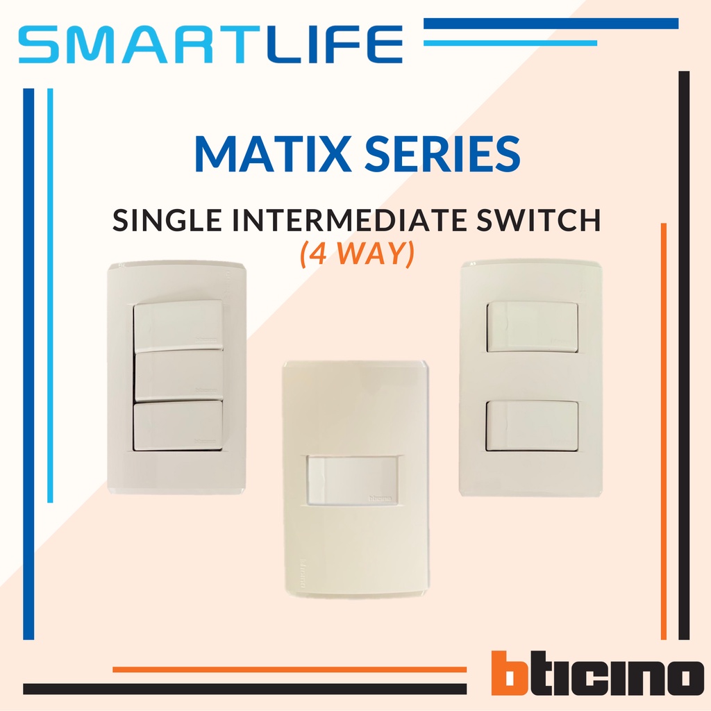 Bticino Matix 16A 1/2/3 Gang 4 Way Intermediate Light Switch with Cover ...