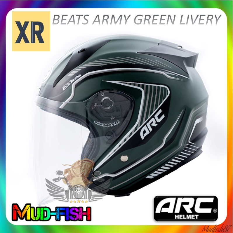 TOPI KELEDAR ARC XR HELMET HIJAU TUA (BEAT ARMY GREEN LIVERY) | Shopee ...
