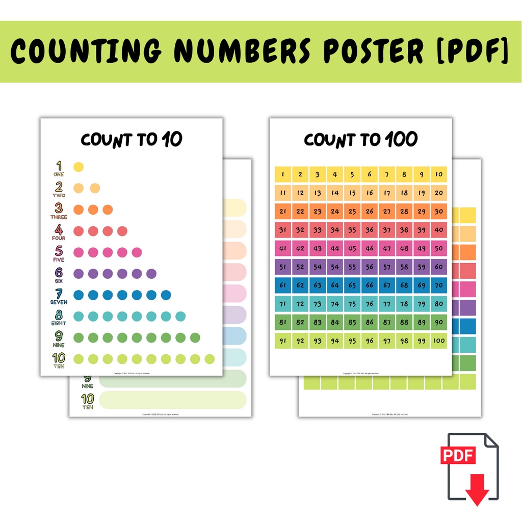 [PDF] Counting Numbers Poster (Count to 10, Count to 100, Bilang Nombor ...