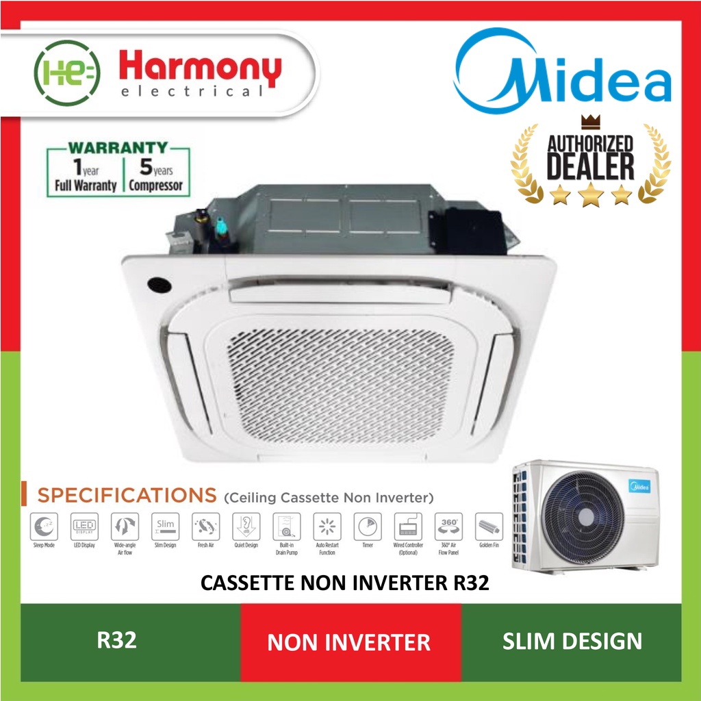 (NEW) MIDEA 3.0HP / 4.0HP / 5.0HP Ceiling Cassette Air Cond Non Inverter R32 MCDX-30CRN8/ MCDX ...