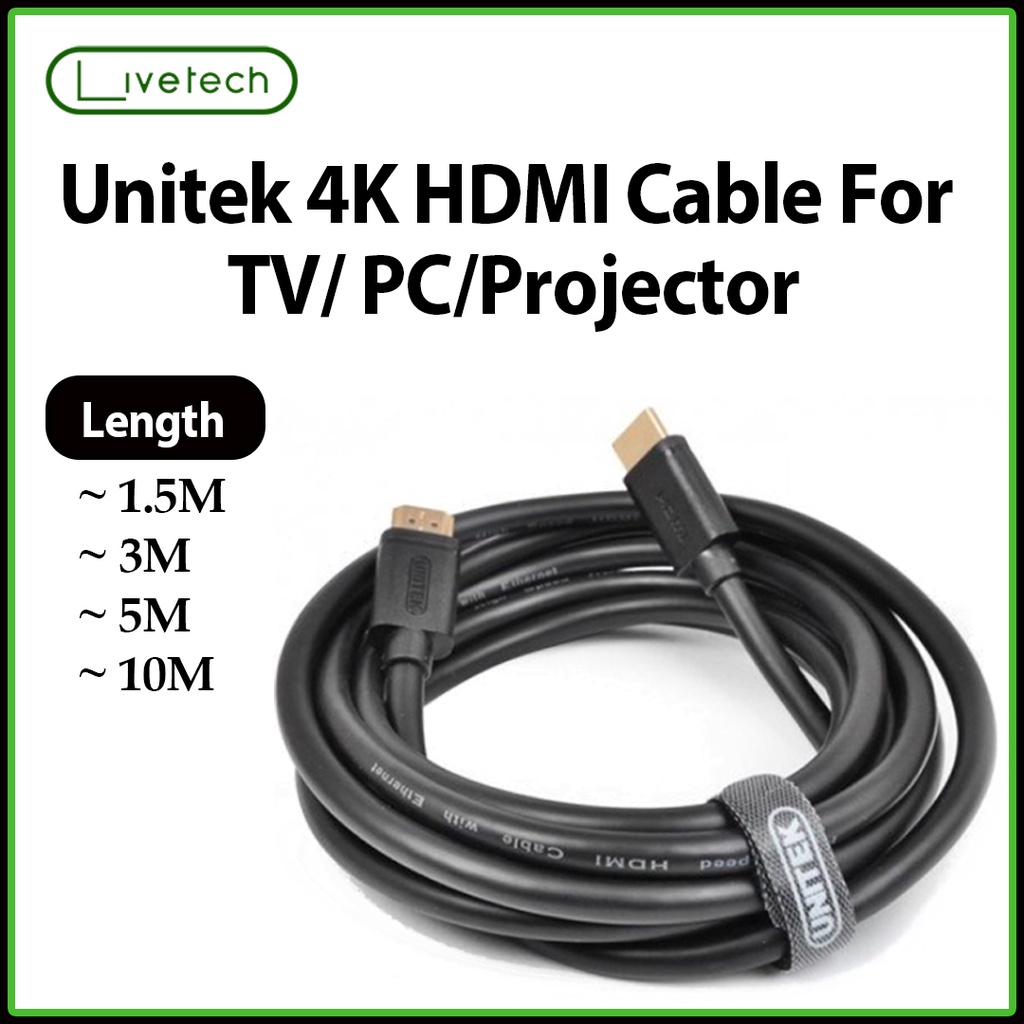 LiveTech Unitek HDMI (M) to HDMI (M) Cable 1.5m / 3m / 5m / 10m 4k ...