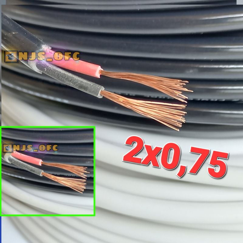 PUTIH HITAM (PER Meter) HYO Fiber Cable 2x0.75 Black/White | Shopee ...