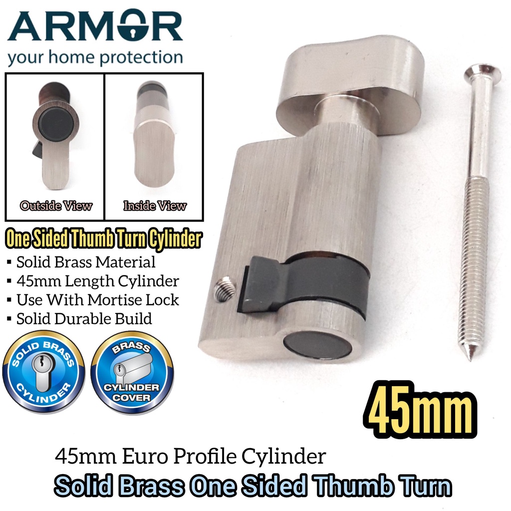 ARMOR Solid Brass 45mm One Sided Thumb Turn Euro Profile Cylinder For ...