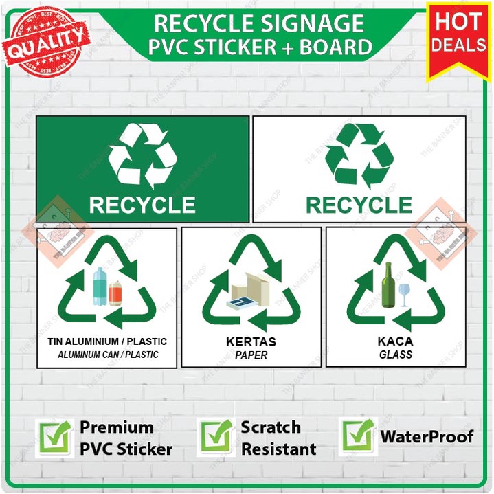 Recycle Signage, Recycle Paper, Glass & Plastic ⛔ (Sticker Only ...