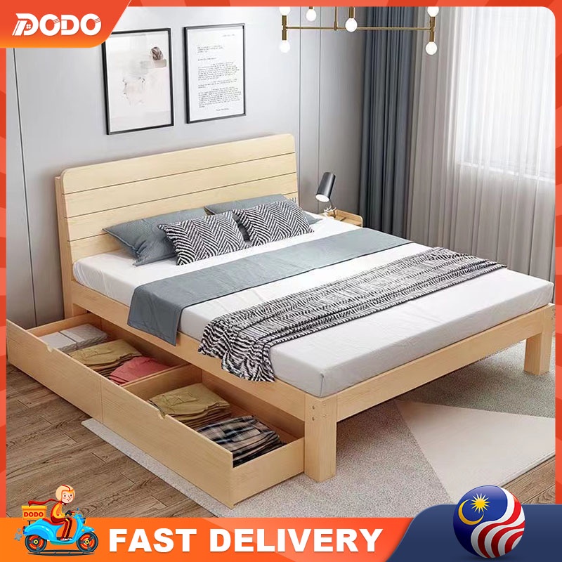 DO Wooden Queen Bed Frame with HeadBoard Single/Queen/King Katil Kayu ...