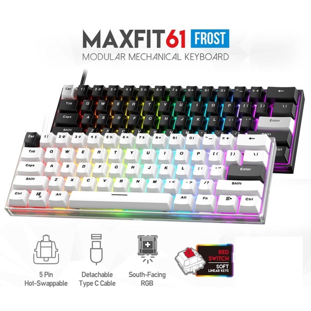 FANTECH MAXFIT61 MK857 FROST Modular WIRELESS 3 Modes Connection RGB ...