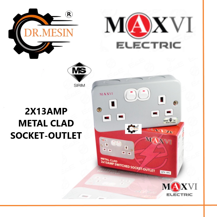 [READY STOCK] MAXVI 13A 2 Gang Switch Socket Metal Clad Trailing ...