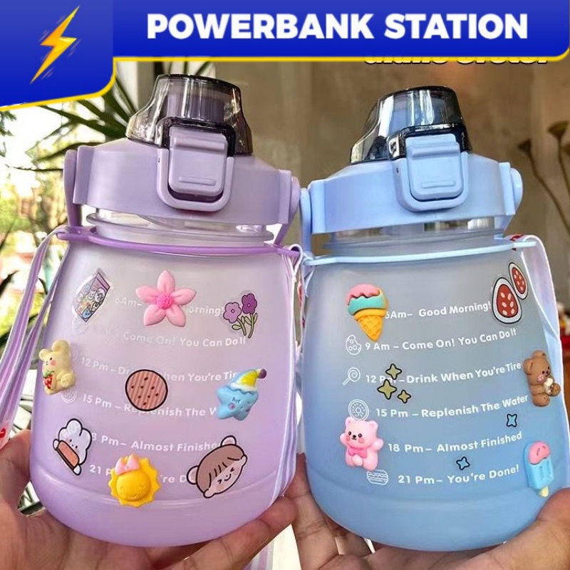PSB_ 1.3/1.5L 2D+3D Sticker Water Bottle Ins With Straw Bottle Sticker Cup Color Portable Botol ...